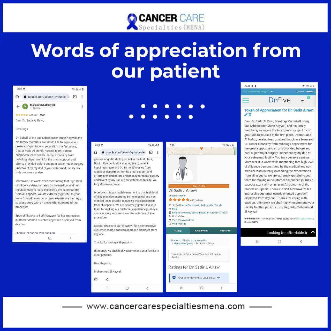 Words of appreciation from our patient. | Cancer Care Center UAE