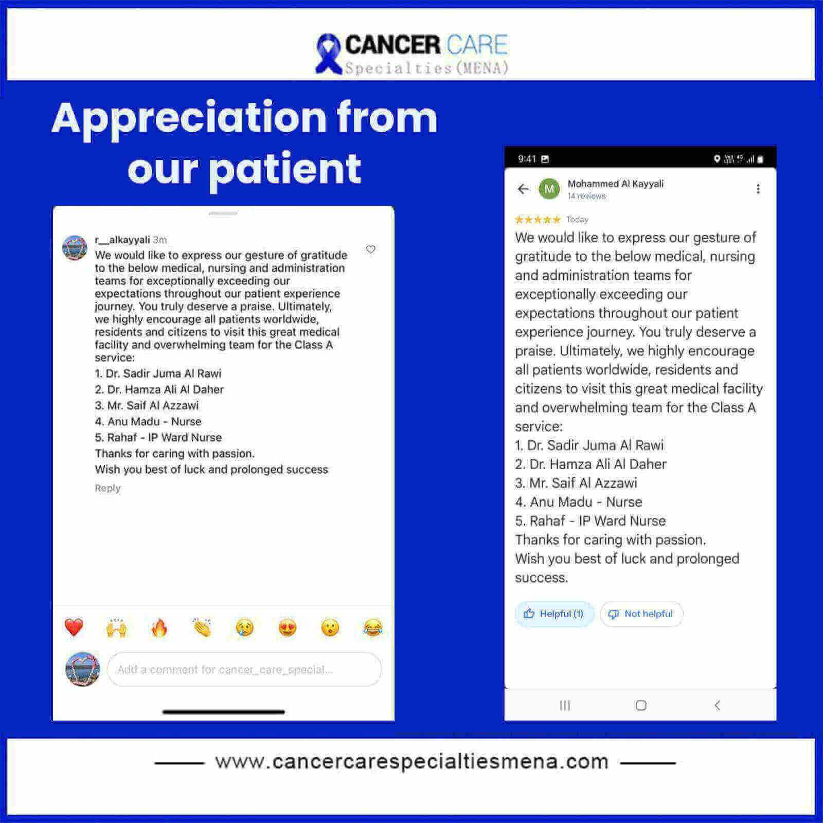 Appreciation from our patient. | Cancer Care Center UAE